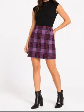 CeCe | Skirts | Cece Purple Plaid Mini Skirt With Red And Navy Stripes ...